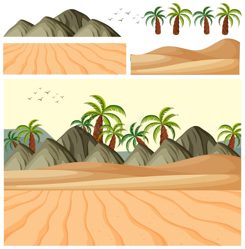 Nature Landscape of Field with Sand and Trees Stock Vector ...