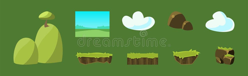 Nature Landscape Flat Elements for Game Design Vector Set Stock Vector ...