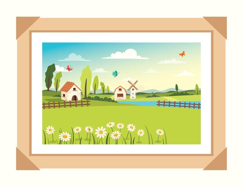 Nature Landscape in a Frame Stock Illustration - Illustration of garden ...