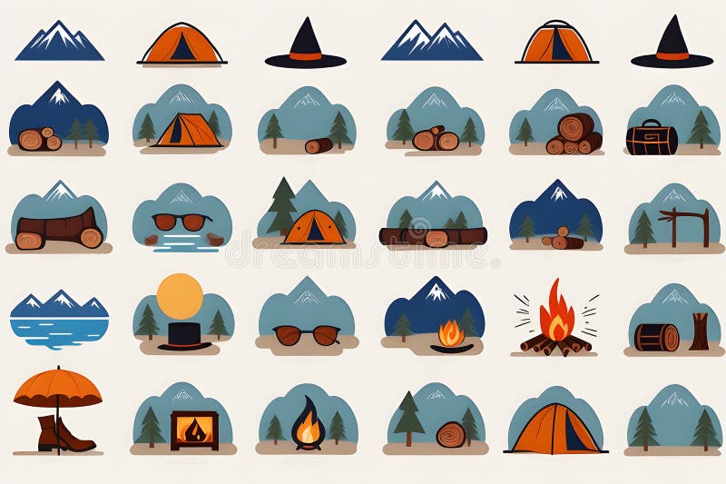 Nature Landscape Hiker Icons Set. Playground AI Platform Stock Image ...
