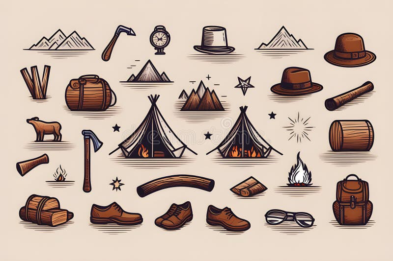 Nature Landscape Hiker Icons Set. Playground AI Platform Stock Photo ...