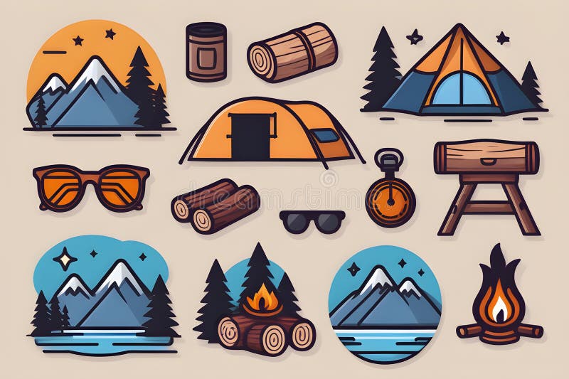 Nature Landscape Hiker Icons Set. Playground AI Platform Stock Image ...
