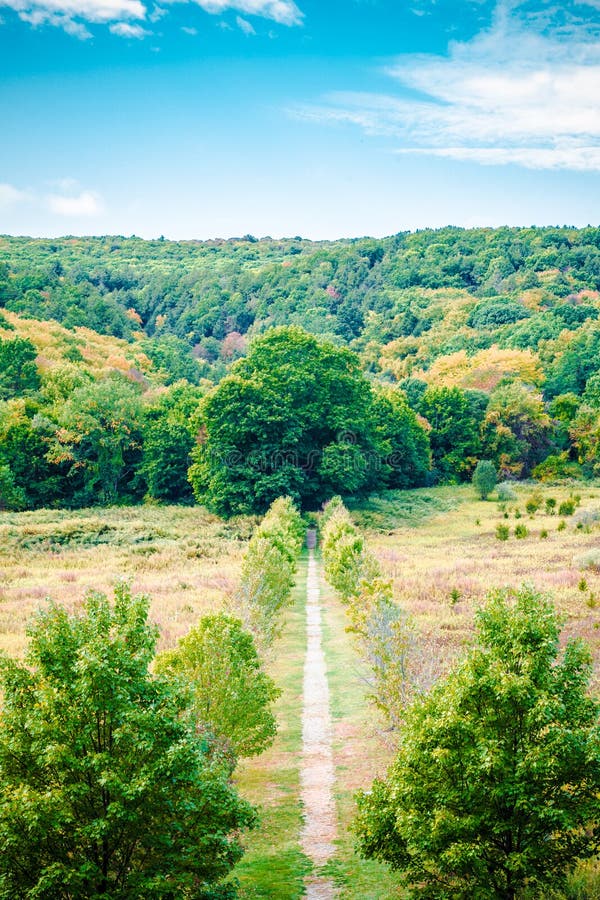 Nature Landscape with Hills and Trees and Walking Path Stock Photo ...