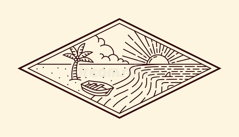 Nature Landscape Line Art Vector Template Stock Vector - Illustration ...