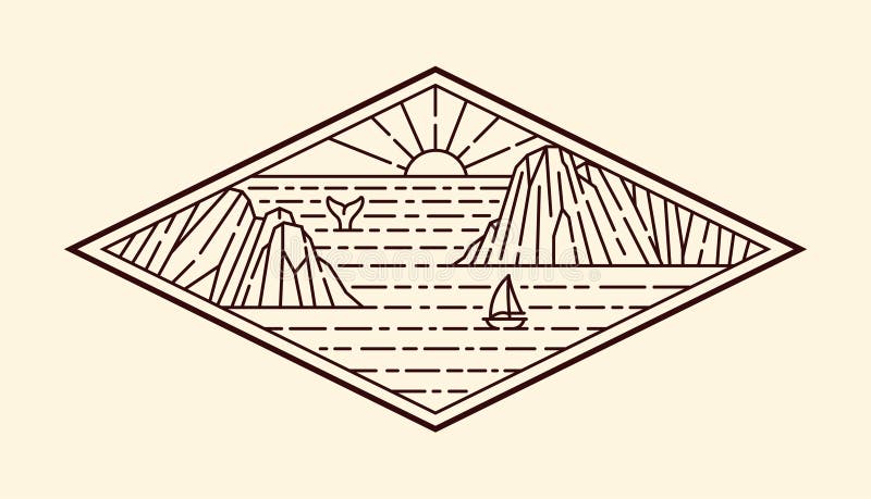 Nature Landscape Line Art Vector Template Stock Vector - Illustration ...