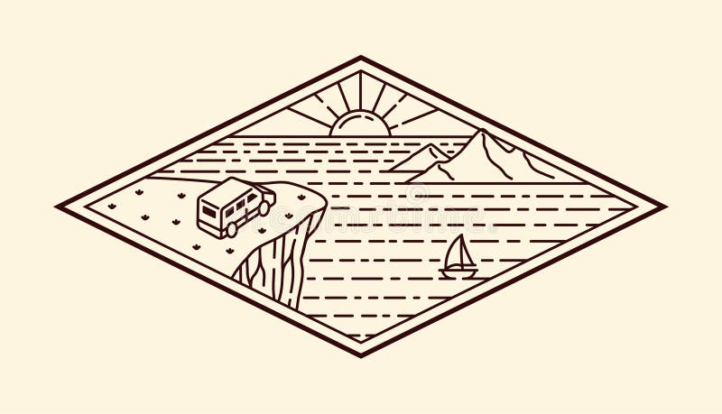 Nature Landscape Line Art Vector Template Stock Vector - Illustration ...