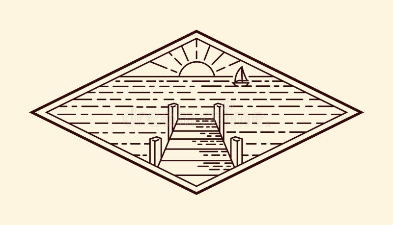 Nature Landscape Line Art Vector Template Stock Vector - Illustration ...