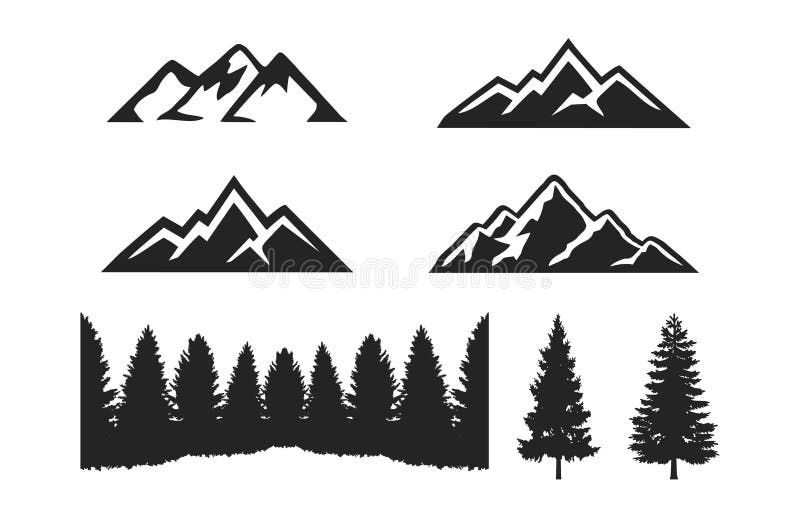 Mountain Pine Tree Silhouette Clipart Set Stock Vector - Illustration ...