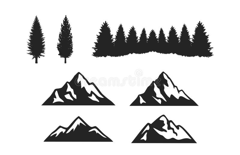 Pine Tree Mountain Silhouette Element Set Stock Vector - Illustration ...