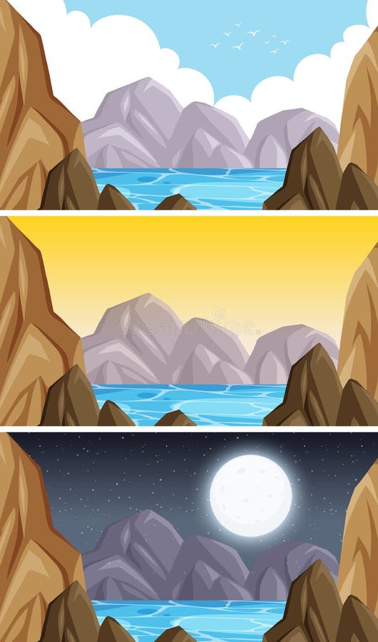 Nature Landscape Scene at Different Times of Day Stock Vector ...