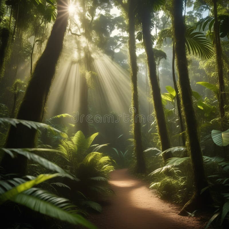 Nature Landscape with Sunlight between the Trees Stock Photo - Image of ...