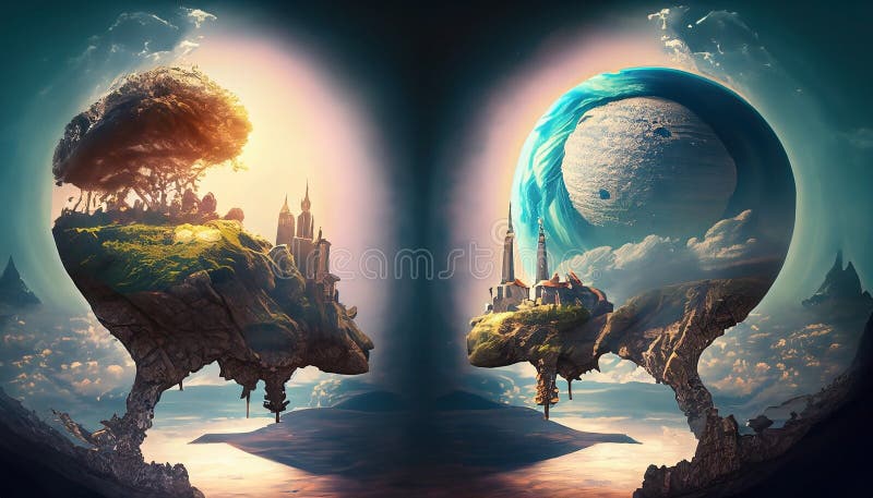 Nature and Landscape of Two Faces Illustrated Fantasy Background ...