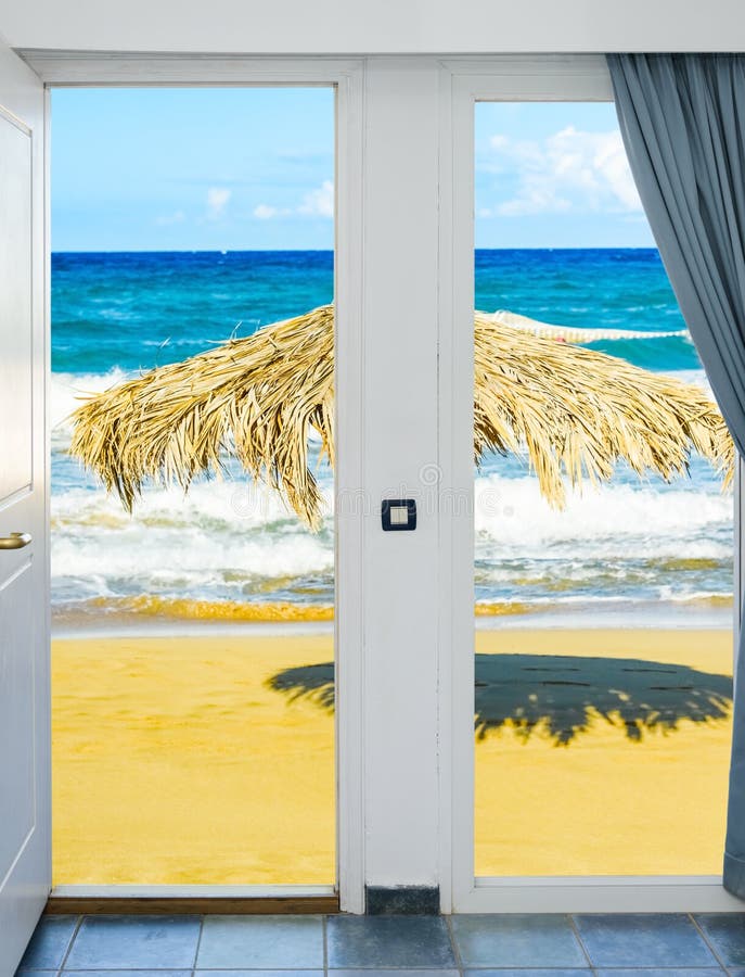 Nature Landscape through a Window with Curtains Stock Photo - Image of ...