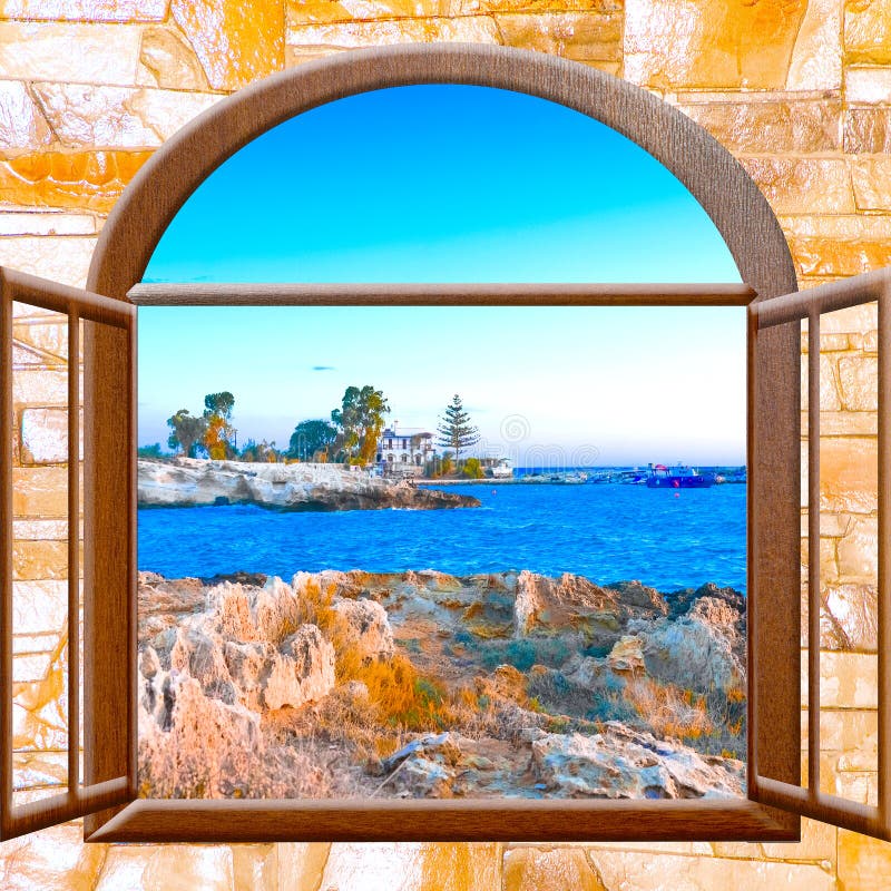 Nature Landscape through a Window with Curtains Stock Image - Image of ...