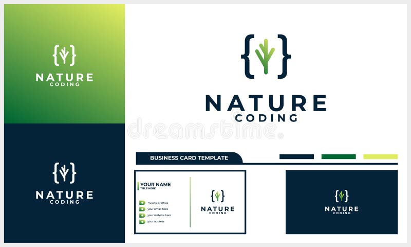 Nature Leaf Tree with Coding Code Logo Concept with Business Card ...