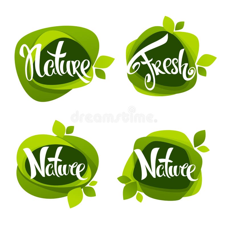 Nature Lettering, Vector Collection of Leaf Labels, Stickers and ...