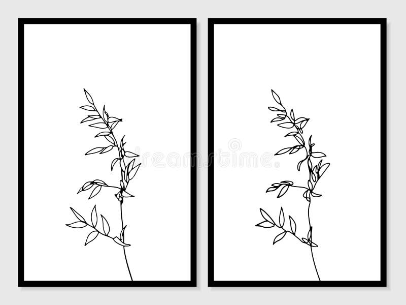 Nature Line Art Hand Drawn. Stock Vector - Illustration of botanical ...