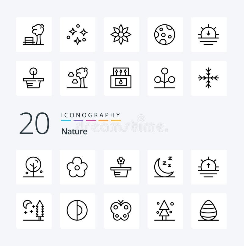 20 Nature Line Icon Pack Like Tree Nature Moon Weather Sun Stock Vector ...