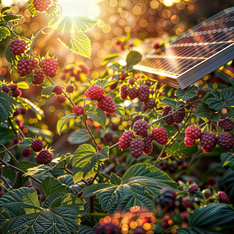 Tech Harmony: Raspberry Bush with Solar Panel, Generative Ai Stock ...