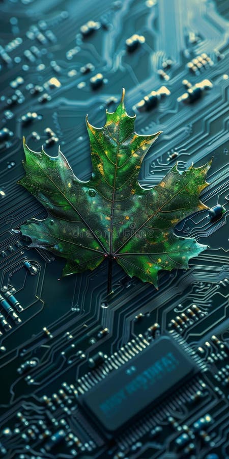 Nature Meets Technology Concept with Leaf on Circuit Board Stock ...