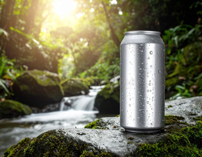 Nature Meets Technology with Moss Rock Can Scene Stock Illustration ...