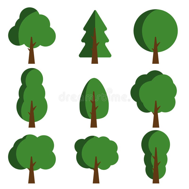 Set of Nine Trees Vector Silhouette Stock Vector - Illustration of ...