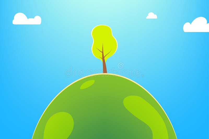 Nature at Noon. Beautiful Nature with Tree and Clouds. Outdoor Vector ...