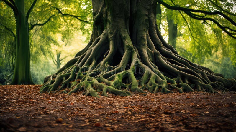 Nature oak tree with roots stock illustration. Illustration of soil ...