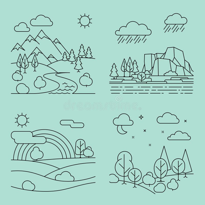 Nature Outline Landscapes Vector Stock Vector - Illustration of ...