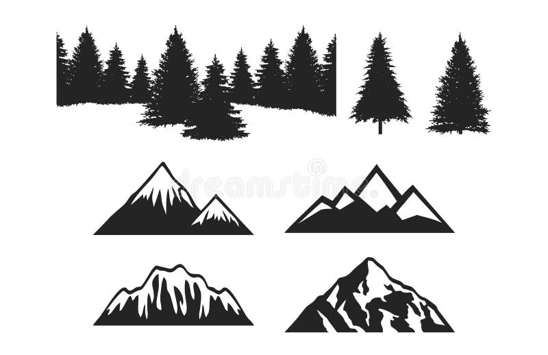 Mountain Pine Forests Silhouette Element Set Stock Vector ...