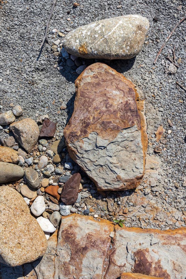 The Structure of the Stone Bottom of a Shallow River on a Sunny Day, a ...