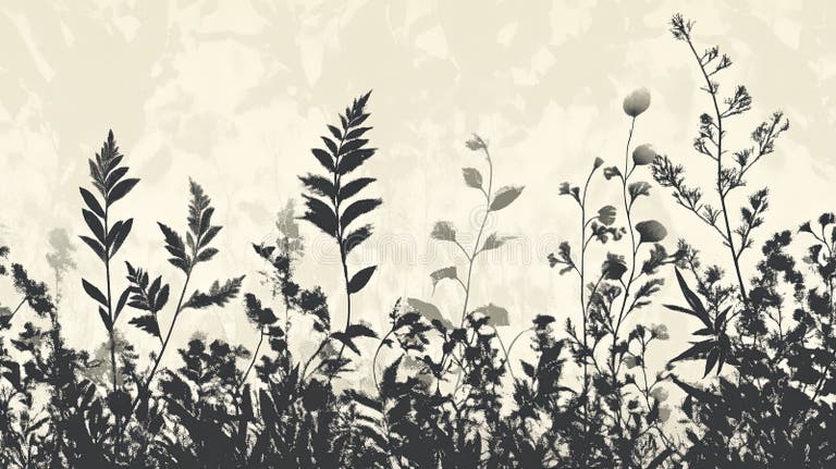 Nature Pattern Wallpaper with Extinct Plant Silhouettes . Stock Image ...
