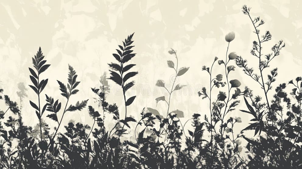 Nature Pattern Wallpaper with Extinct Plant Silhouettes . Stock Image ...