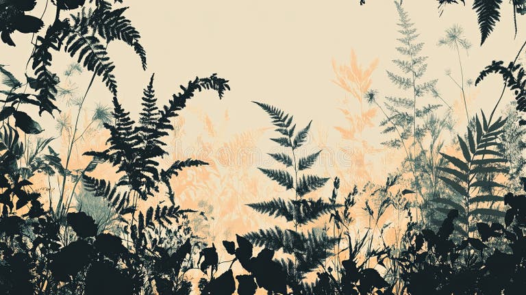 Nature Pattern Wallpaper with Extinct Plant Silhouettes . Stock Photo ...