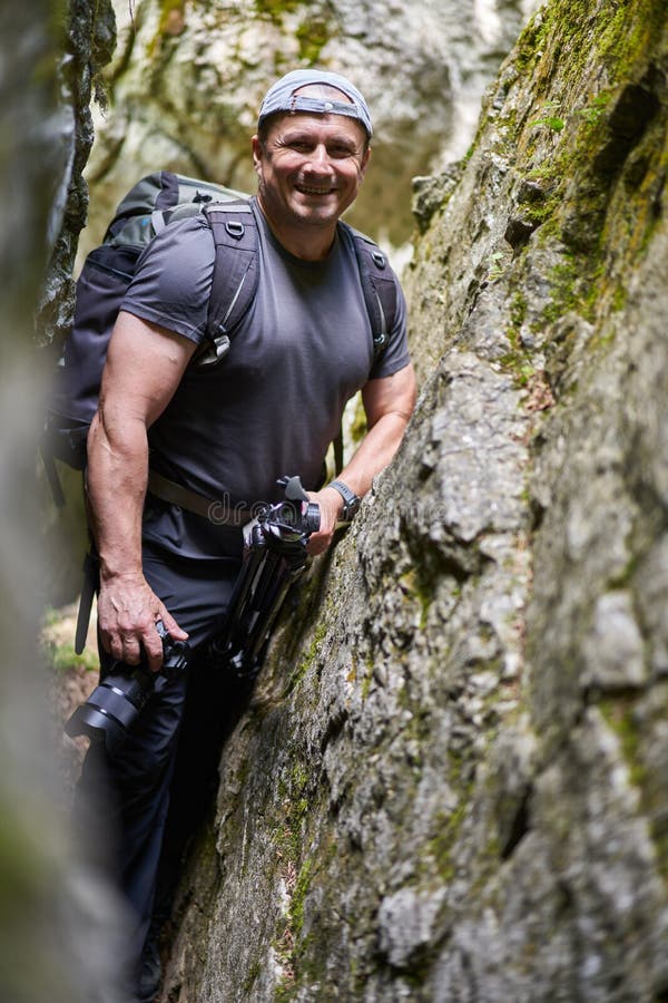 Nature Photographer Hiking in the Forest Stock Image - Image of natural ...