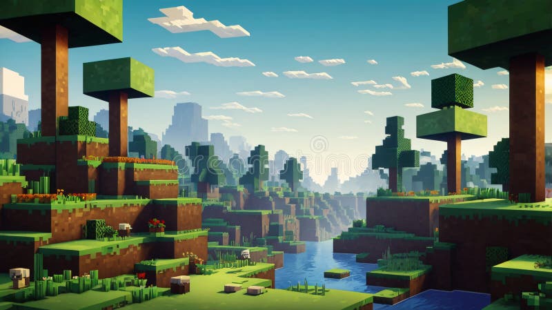 Nature Pixel Landscape Video Game User Interface in Minecraft Style, 8 ...