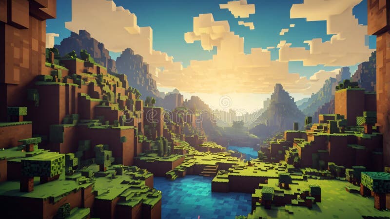 Nature Pixel Landscape Video Game User Interface in Minecraft Style, 8 ...