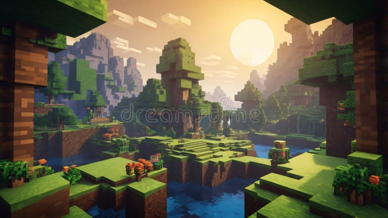 Nature Pixel Landscape Video Game User Interface in Minecraft Style, 8 ...