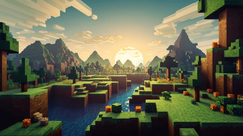 Nature Pixel Landscape Video Game User Interface in Minecraft Style, 8 ...