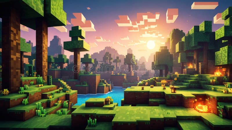 Nature Pixel Landscape Video Game User Interface in Minecraft Style, 8 ...