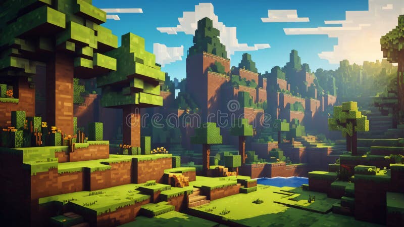 Nature Pixel Landscape Video Game User Interface in Minecraft Style, 8 ...