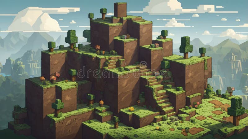 Nature Pixel Landscape Video Game User Interface in Minecraft Style, 8 ...