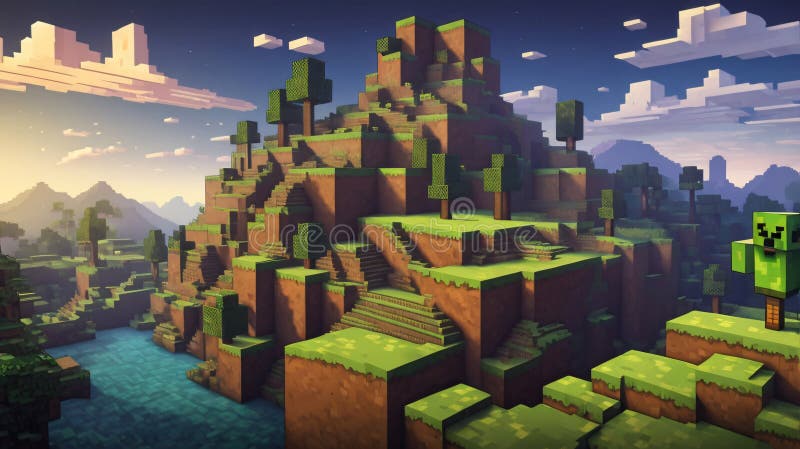 Nature Pixel Landscape Video Game User Interface in Minecraft Style, 8 ...
