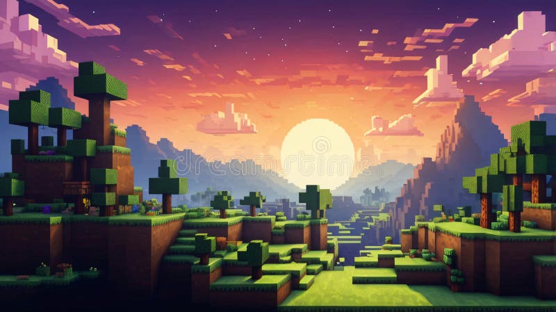 Nature Pixel Landscape Video Game User Interface in Minecraft Style, 8 ...