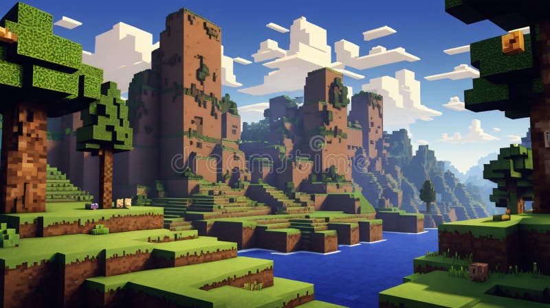 Nature Pixel Landscape Video Game User Interface in Minecraft Style, 8 ...