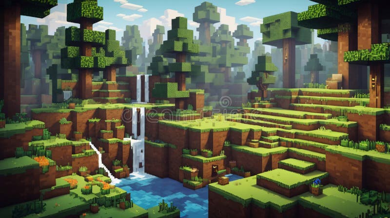 Nature Pixel Landscape Video Game User Interface in Minecraft Style, 8 ...