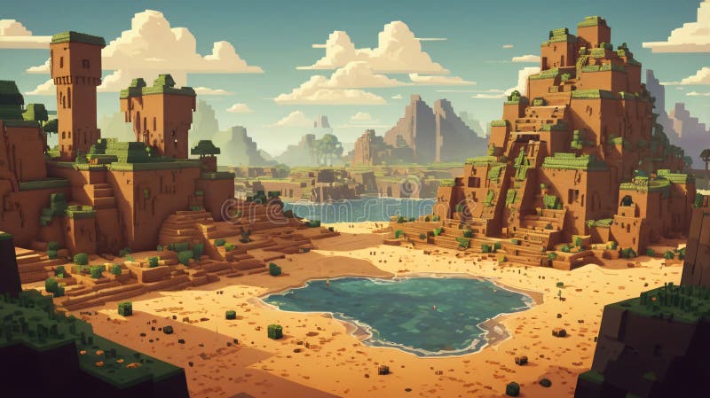 Nature Pixel Landscape Video Game User Interface in Minecraft Style, 8 ...