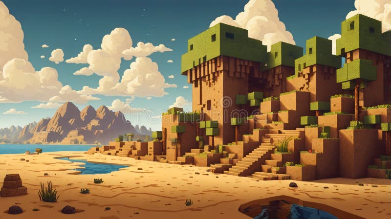 Nature Pixel Landscape Video Game User Interface in Minecraft Style, 8 ...