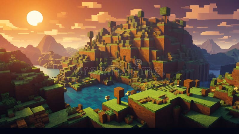 Nature Pixel Landscape Video Game User Interface in Minecraft Style, 8 ...