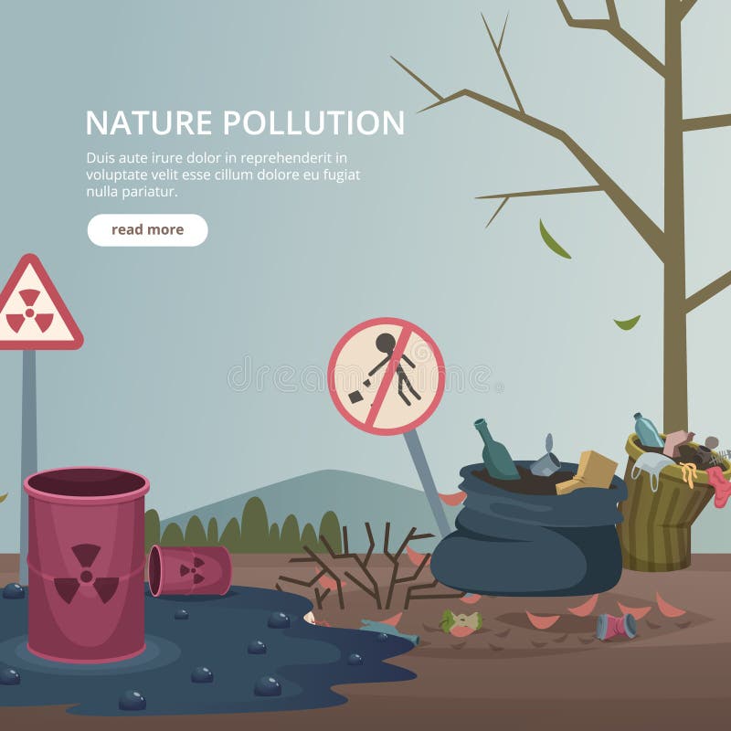 Nature Pollution Bad Environment with Trash and Toxic Garbage Stock Vector - Illustration of ...